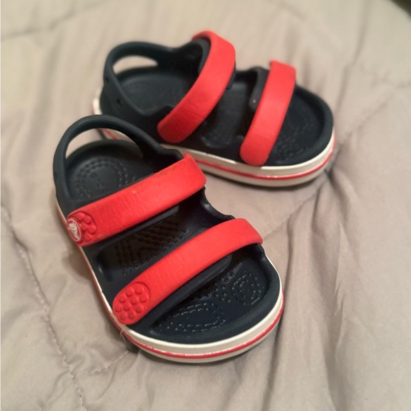 CROCS | Shoes | Crocs Red And Black Sporty Sandals With Velcro Straps ...